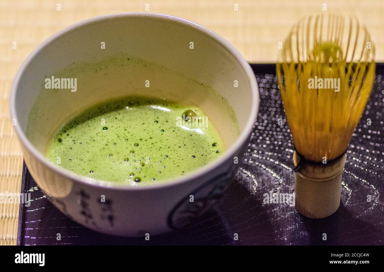 Ceremonial preparation and presentation of Japanese powdered green tea ...