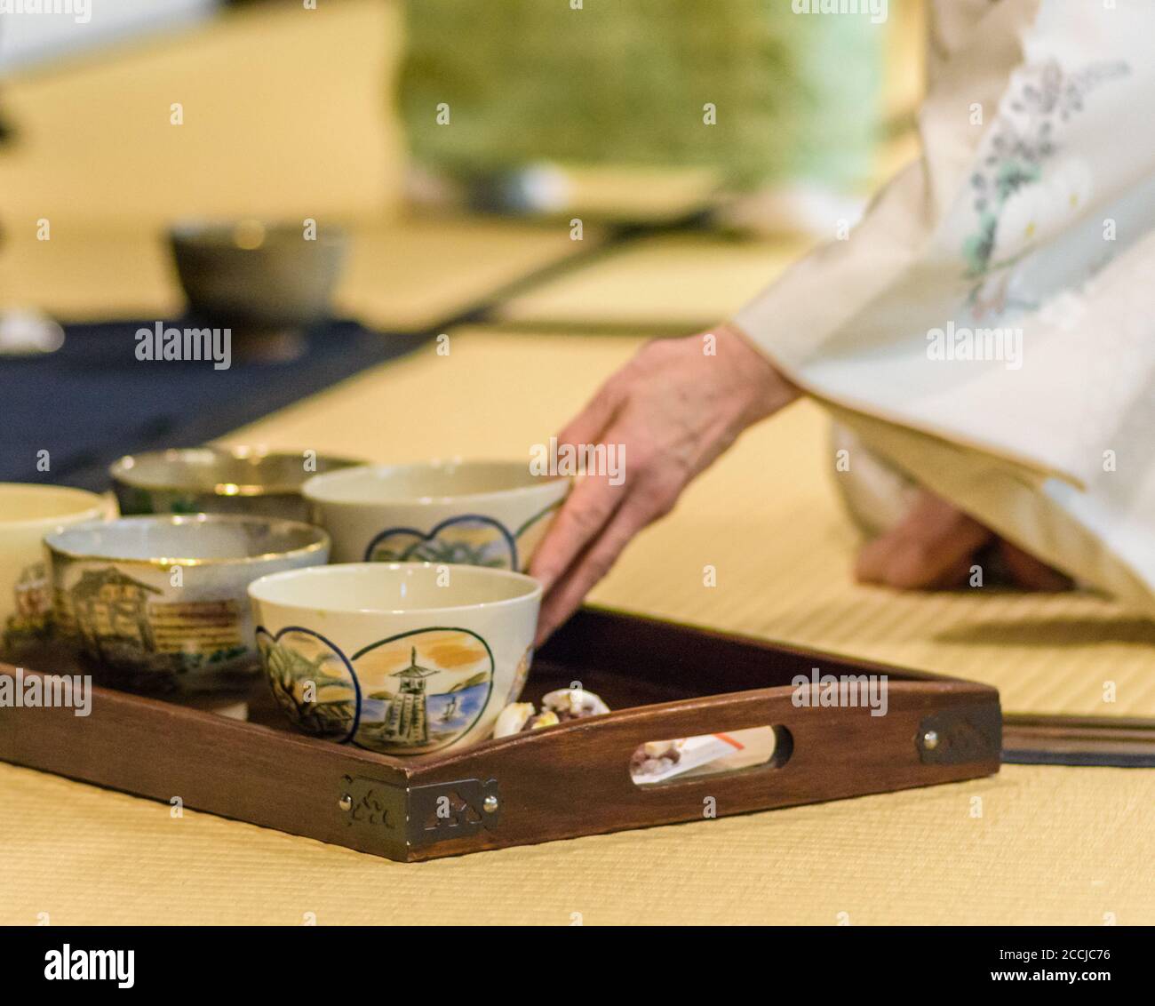 Ceremonial preparation and presentation of Japanese powdered green tea ...