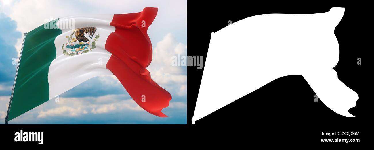 Waving flags of the world - flag of Mexico. Set of flag and alpha matte ...