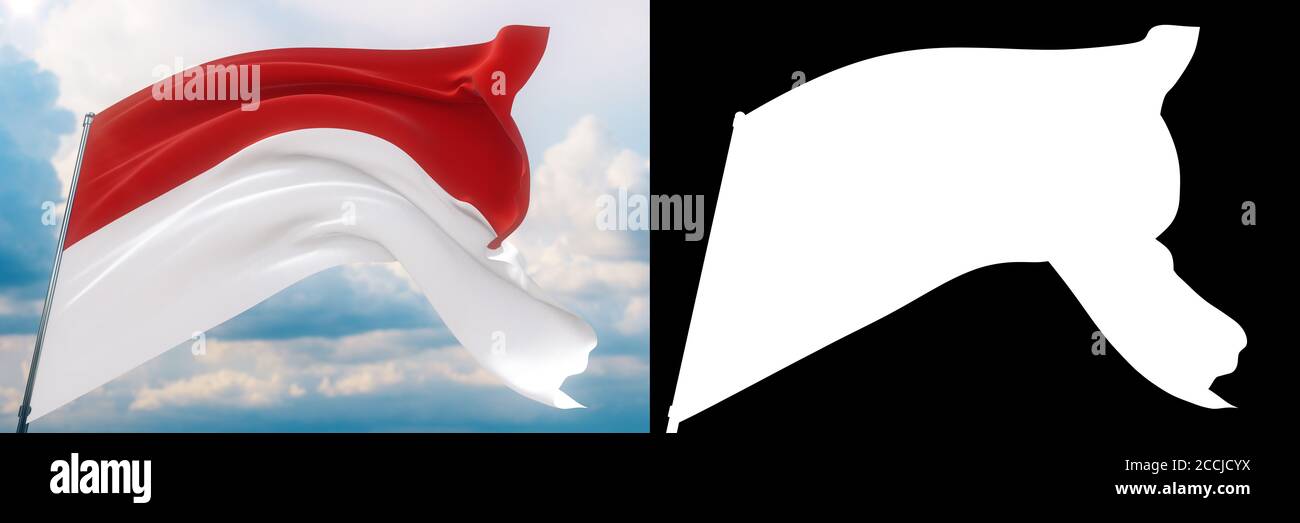 Waving flags of the world - flag of Monaco. Set of flag and alpha matte ...