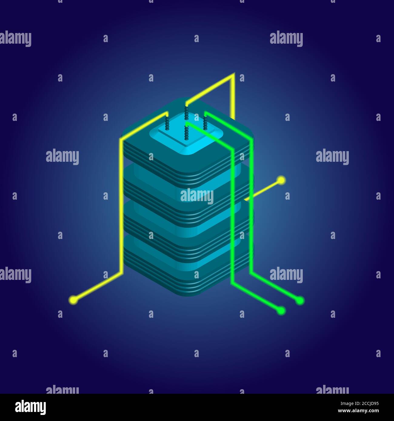 Isometric power distribution device concept. Electric transformer with ...