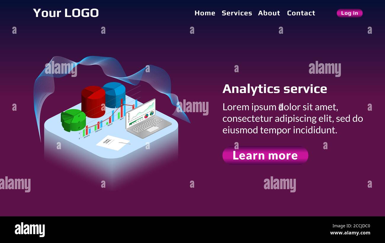 Analytical service website start page template. Isometric infographics ...
