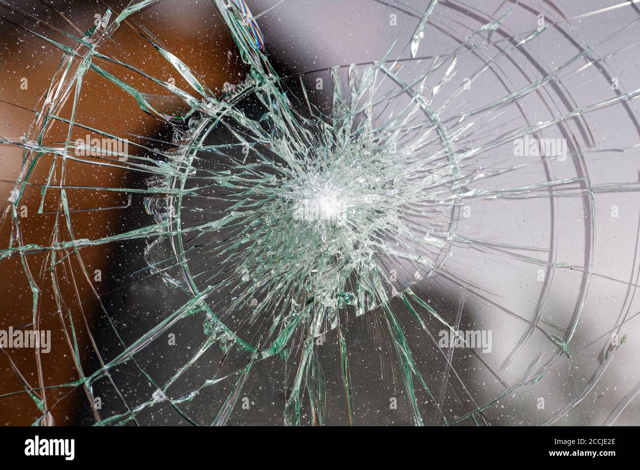 broken glass. Car glass cracked from an accident. Armored glass after ...