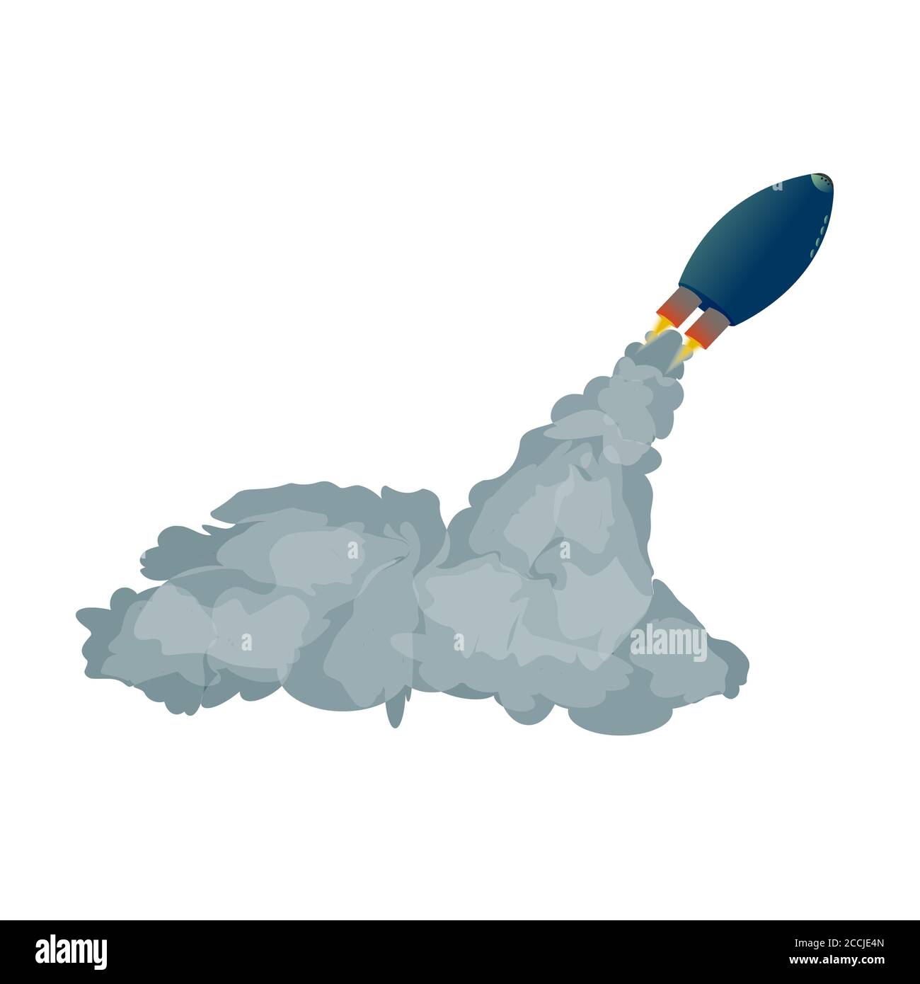 Space rocket with smoke isolated on white. Space shuttle takes off ...