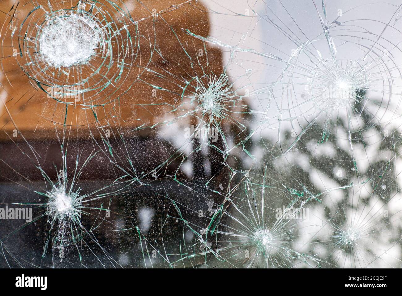 broken glass. Car glass cracked from an accident. Armored glass after ...