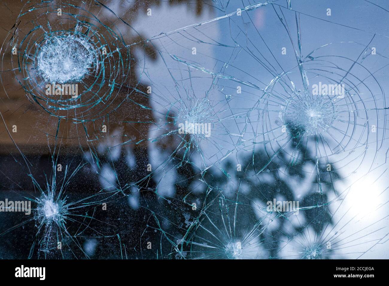 broken glass. Car glass cracked from an accident. Armored glass after ...