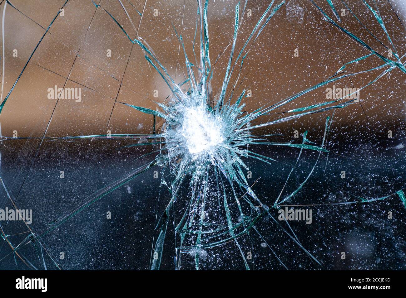 broken glass. Car glass cracked from an accident. Armored glass after ...