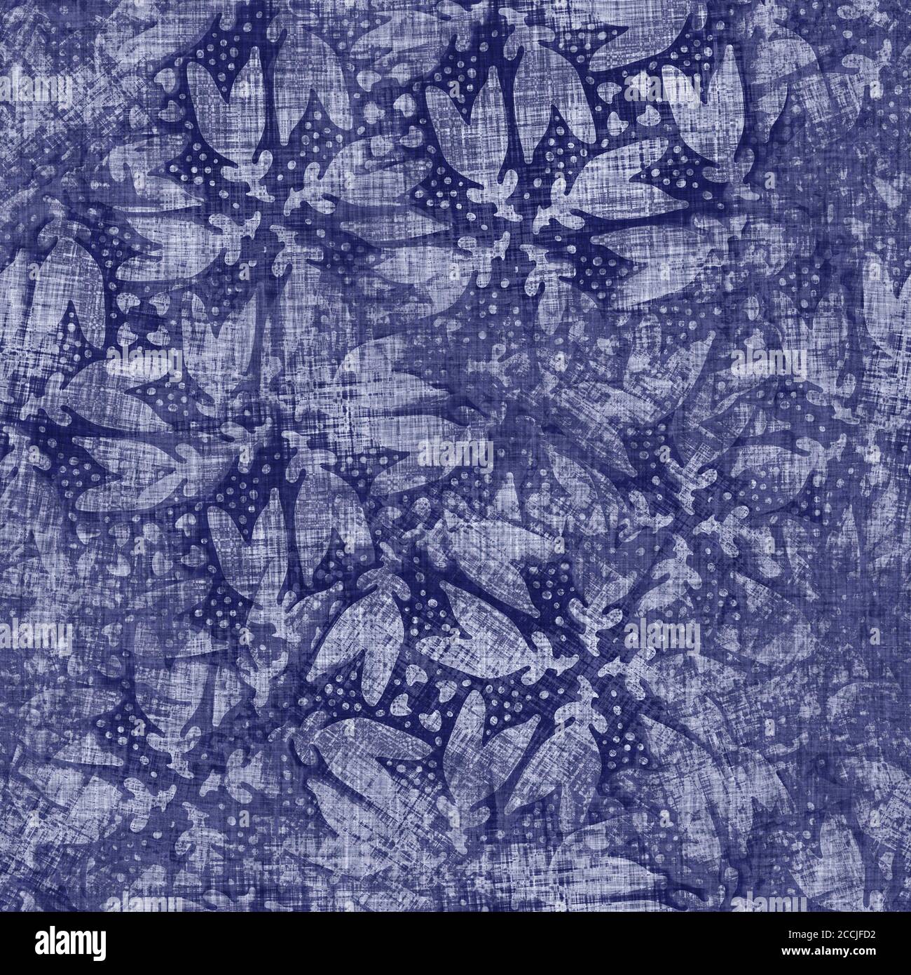 Indigo blue flower block print damask dyed linen texture background ...