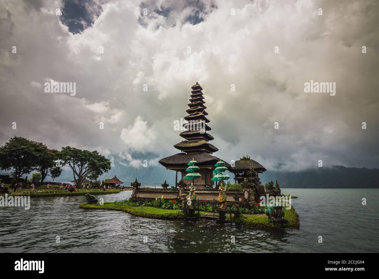 Pura Ulun Danu Bratan, Bali. Hindu temple surrounded by flowers on ...