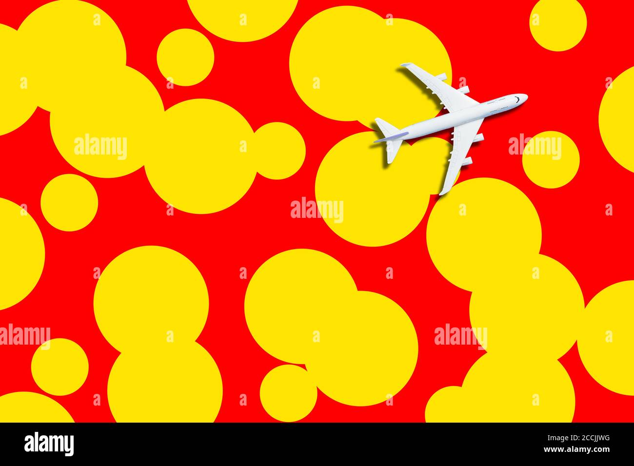White plane, airplane on color background with copy space. Top view ...