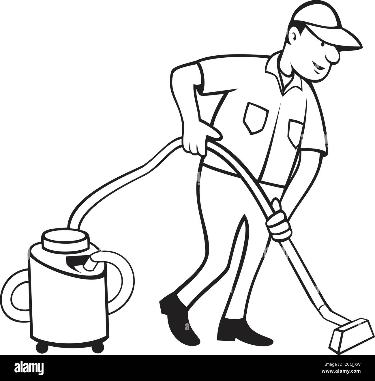 Cartoon style illustration of an industrial carpet cleaner worker ...