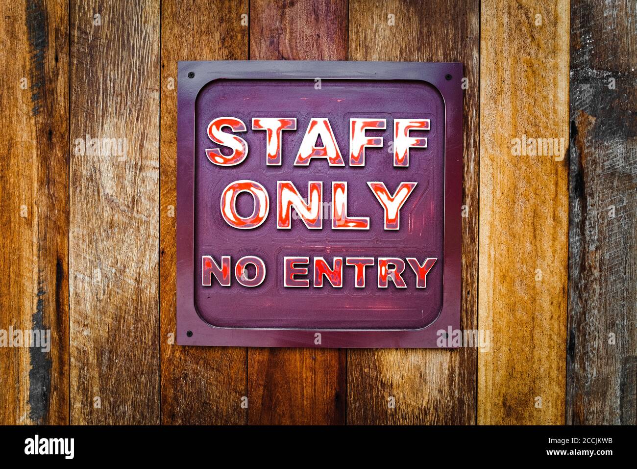 Rustic style staff only no entry sign on wood Stock Photo - Alamy