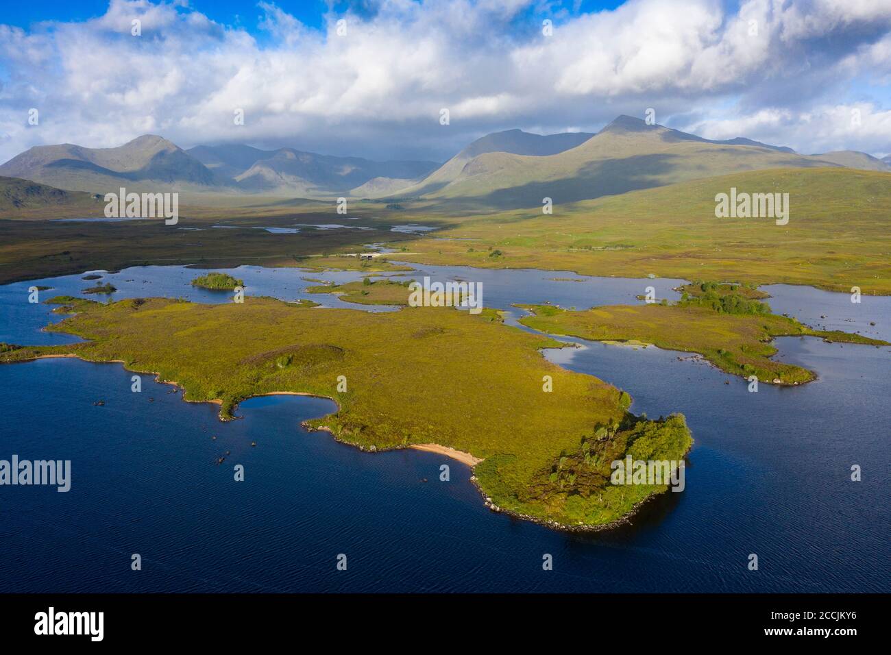 Aerial view of Loch Ba on Rannoch Moor in summer, Scotland, UK Stock ...