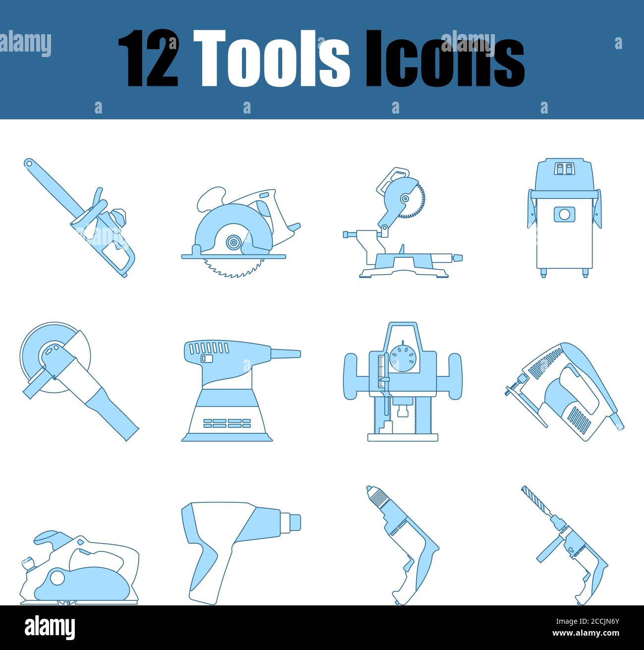 Tools Icon Set. Thin Line With Blue Fill Design. Vector Illustration ...