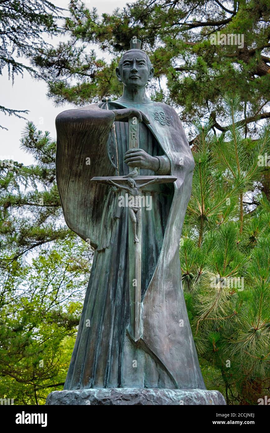 Statue of Takayama Ukon (1552-1615) at Takaoka castle Park in Takaoka ...