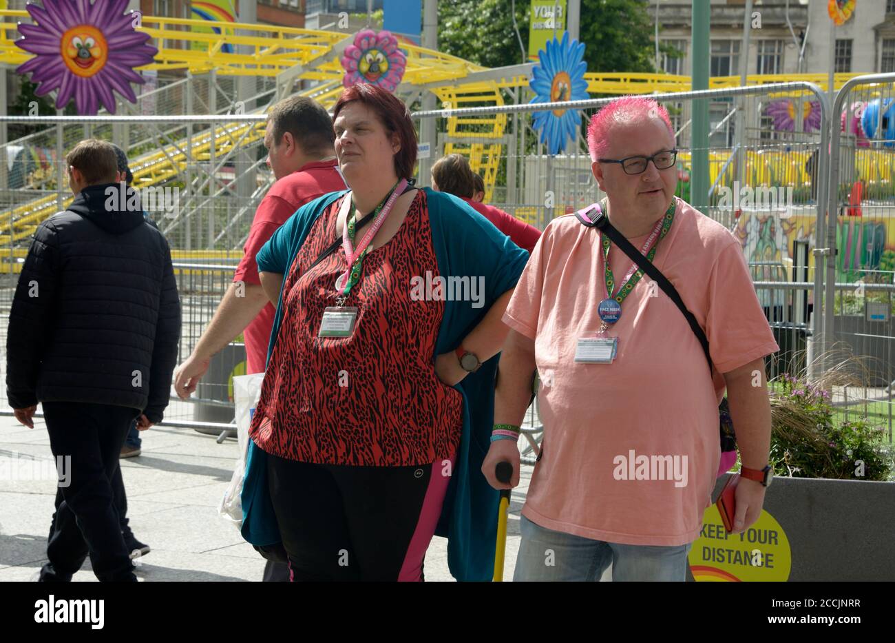 Strange Pink person at Conspiracy protest Stock Photo - Alamy