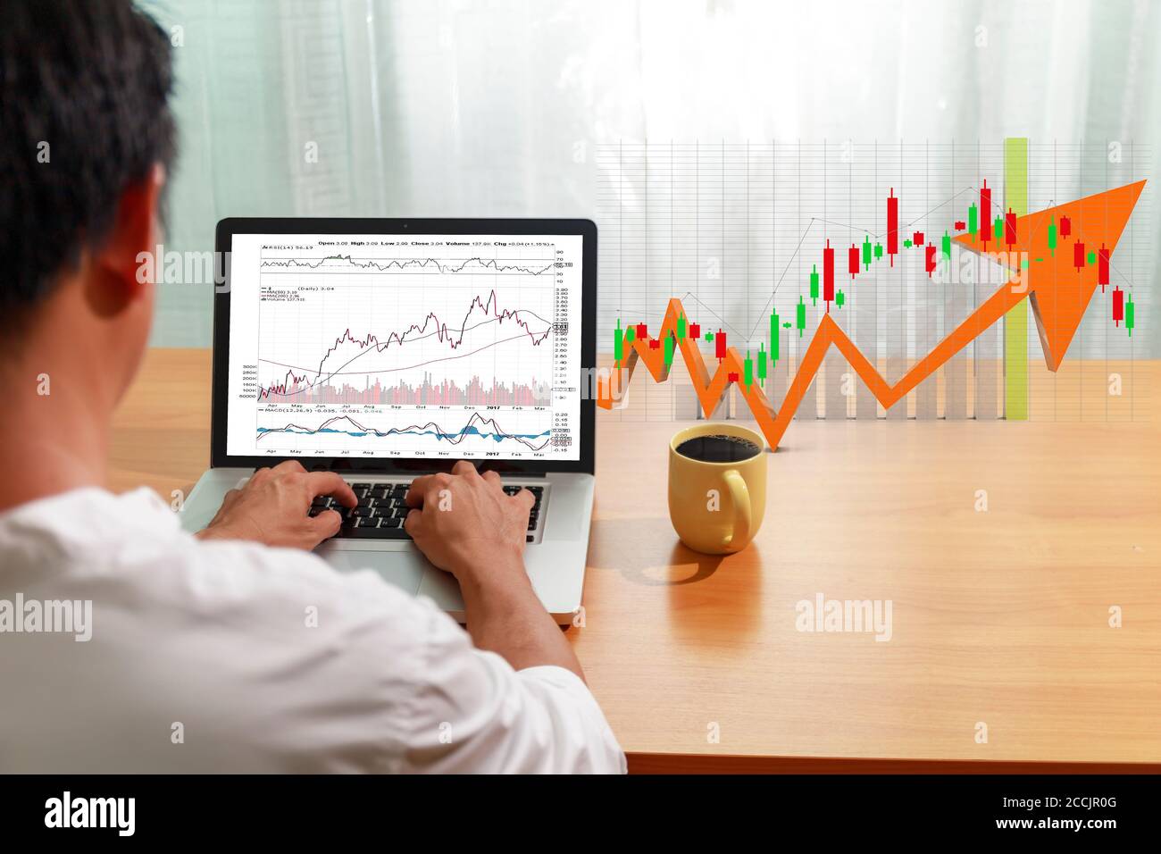 Business and financial concept Bbusinessman use laptop computer trade ...