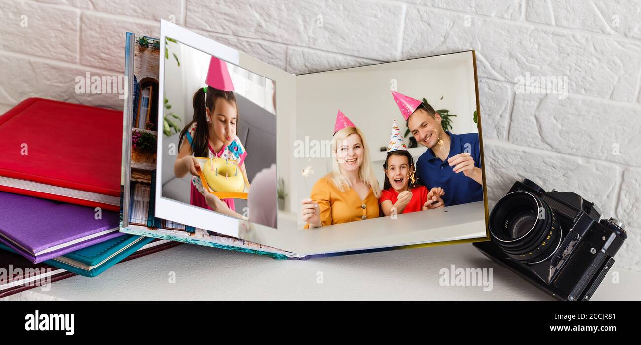 Photo Albums, Photo Books and Childhood Memory Photos on Wooden Desk ...