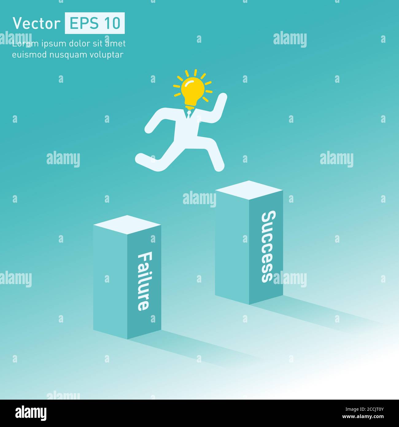 Creative man jumps from failure to success. concept image of a business ...