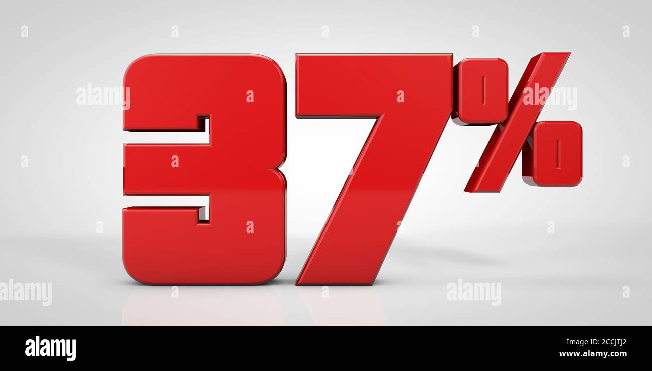 37% red text isolated on white background, 3d render illustration Stock ...