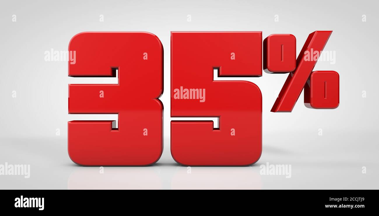 35% red text isolated on white background, 3d render illustration Stock ...