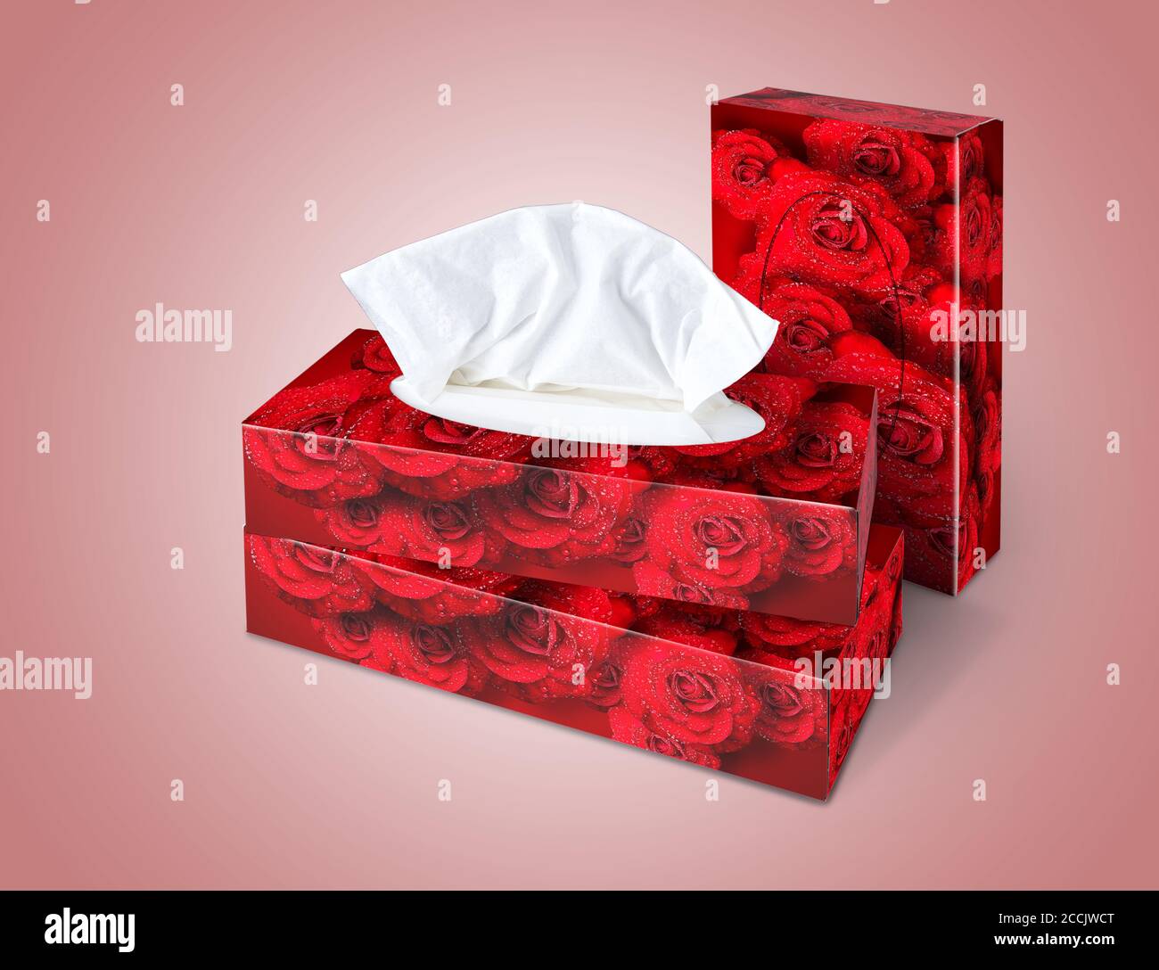 Three Cosmetic Tissues Box with roses isolated on gradient background ...