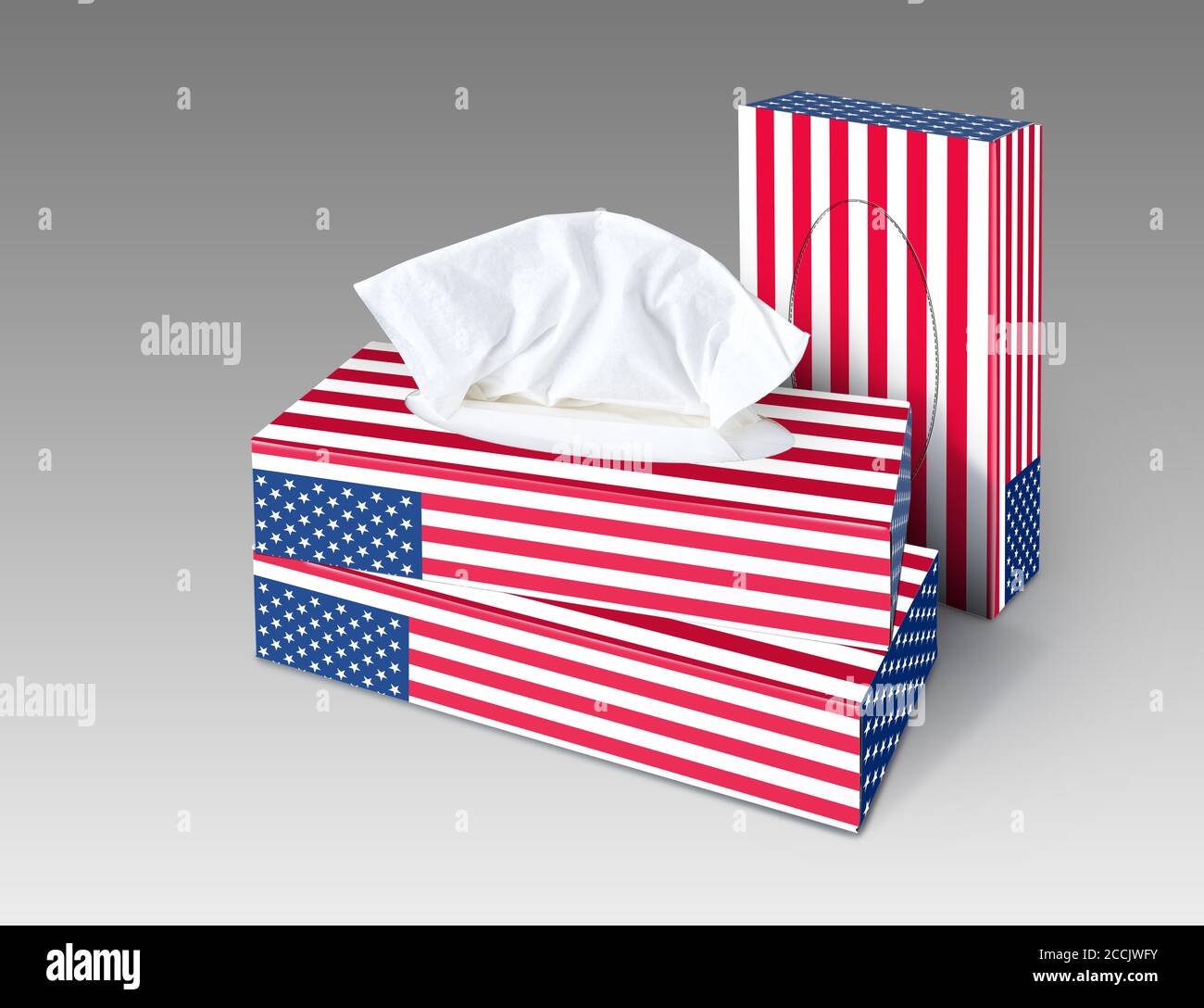 Three Cosmetic Tissues Box with USA flag isolated on gradient ...