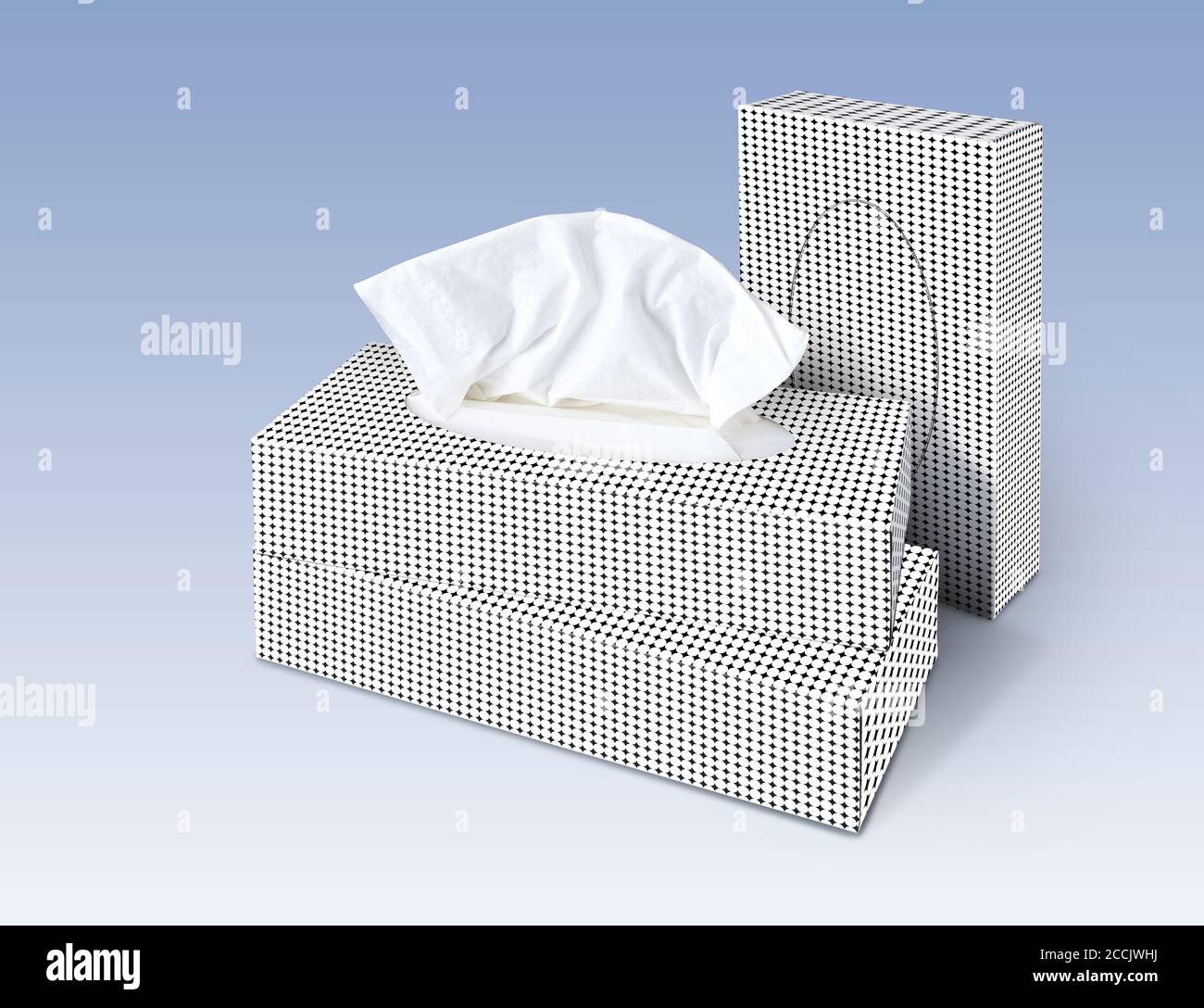 Three Cosmetic Tissues Box with dot pattern decor isolated on gradient ...