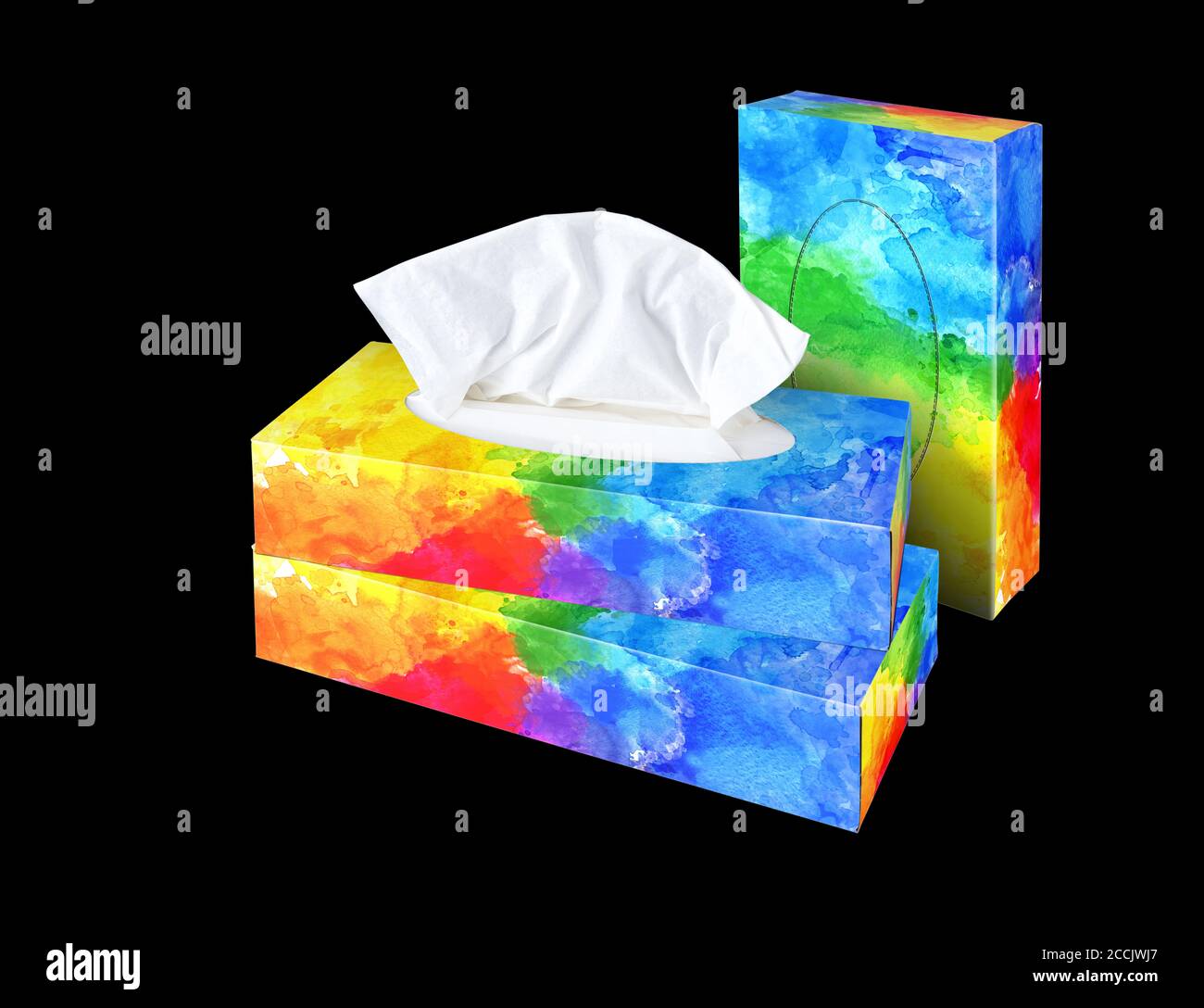 Three Cosmetic Tissues Box with abstract decor isolated on Black ...