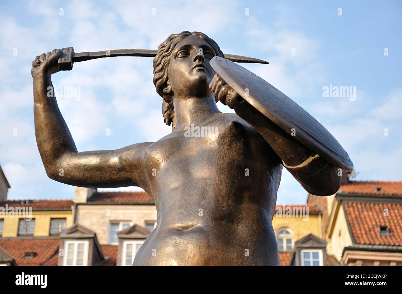 Mermaid of Warsaw, symbol of the city of Warsaw, at the Old Town Market ...