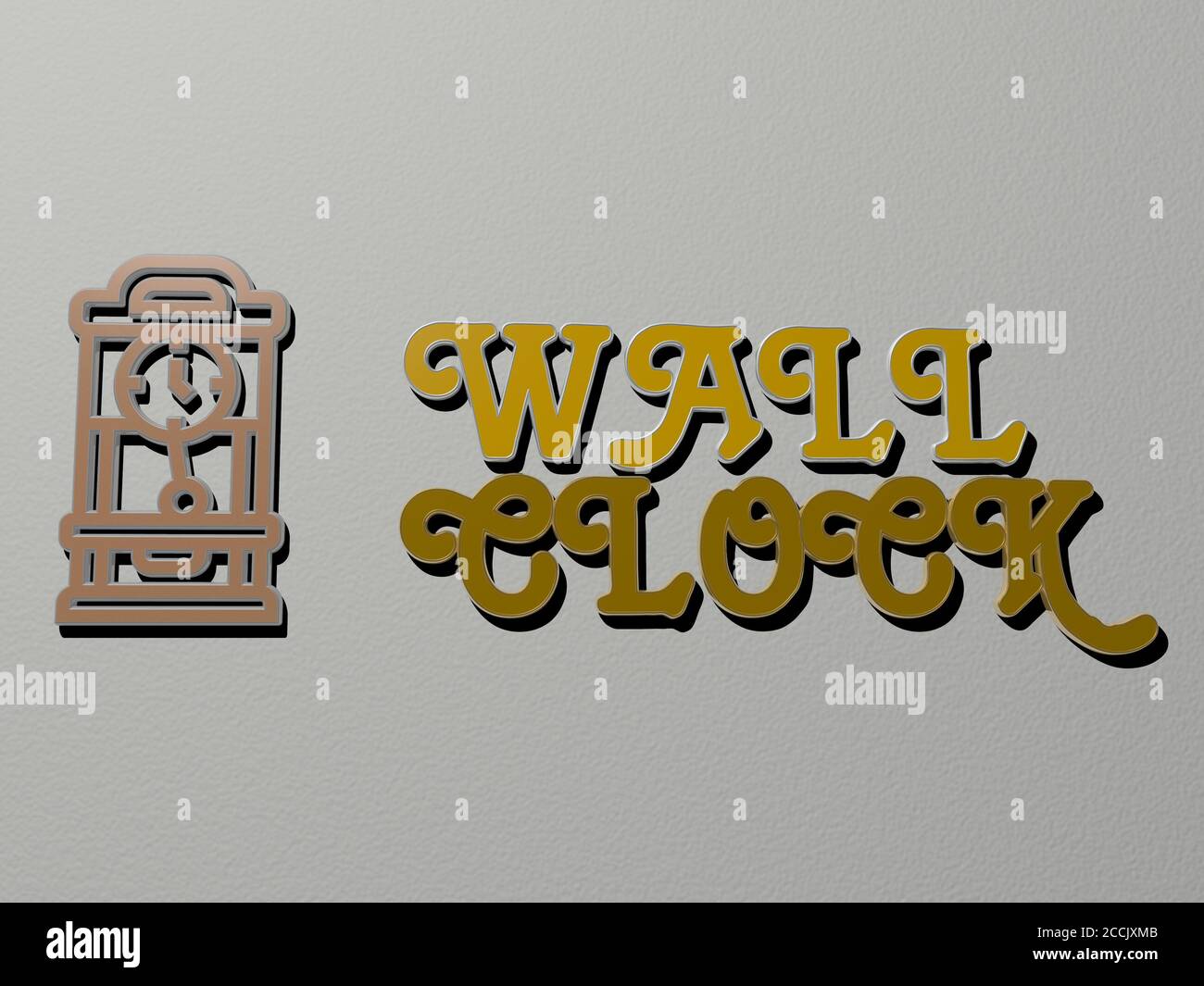 WALL CLOCK icon and text on the wall, 3D illustration Stock Photo - Alamy
