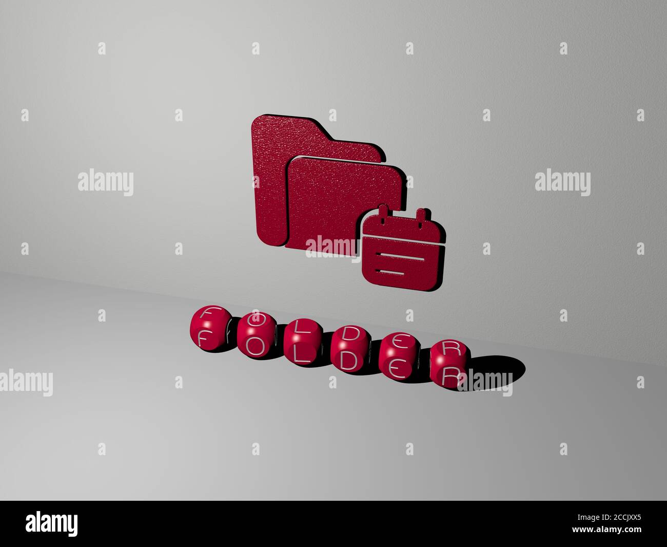3D illustration of folder graphics and text made by metallic dice ...