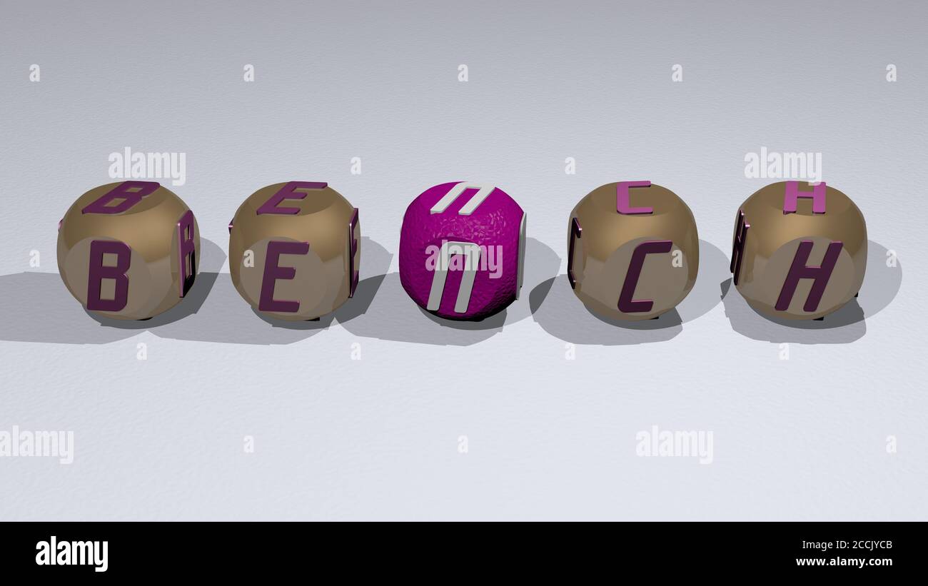 bench text of cubic individual letters, 3D illustration Stock Photo - Alamy