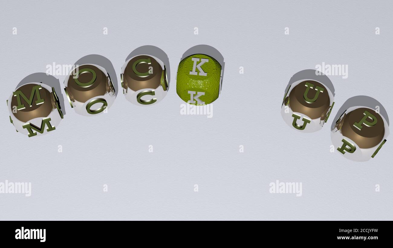 MOCK UP text of dice letters with curvature, 3D illustration Stock ...