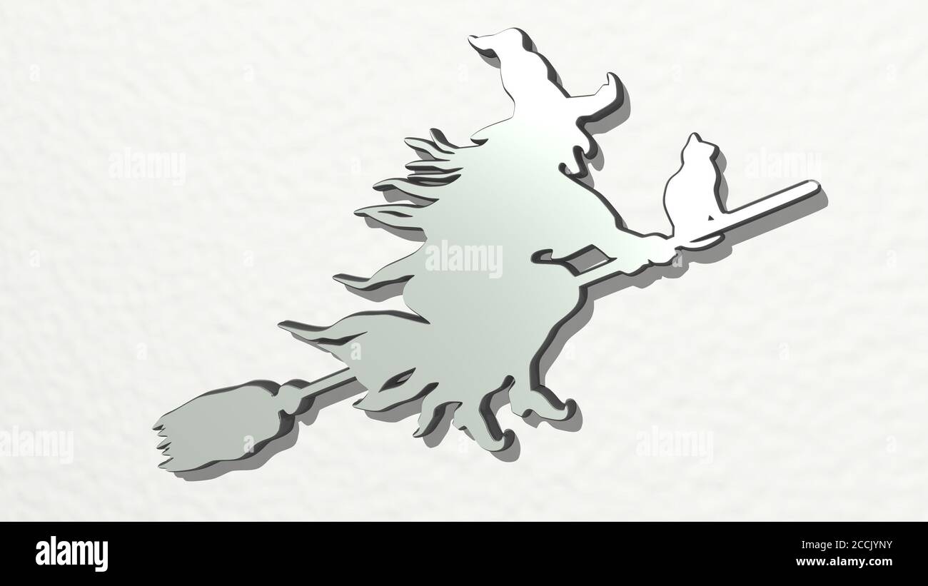 wizard flying with broom 3D drawing icon, 3D illustration Stock Photo ...