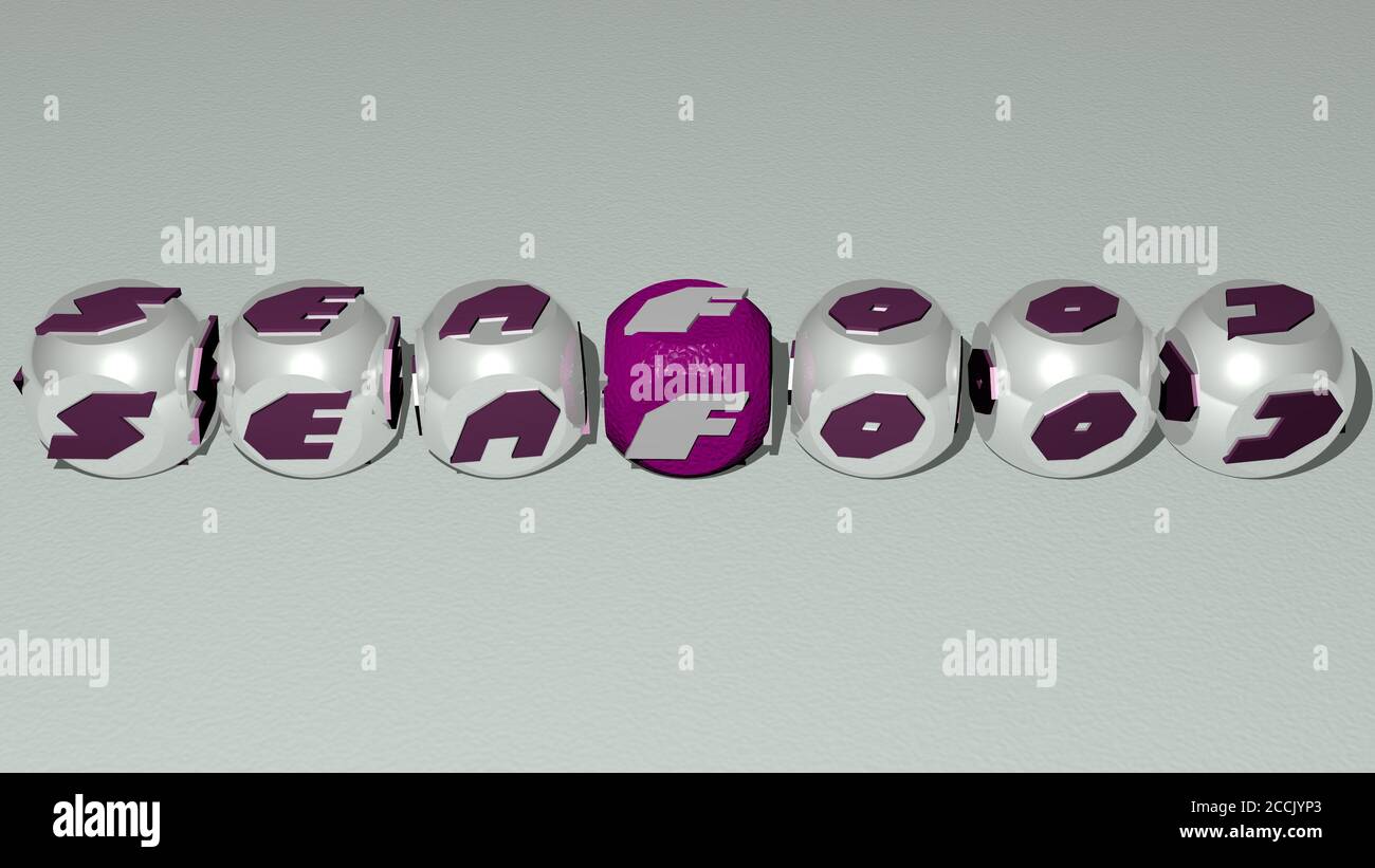 seafood text by cubic dice letters, 3D illustration Stock Photo - Alamy