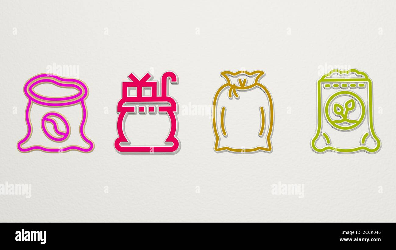 SACK 4 icons set, 3D illustration Stock Photo - Alamy
