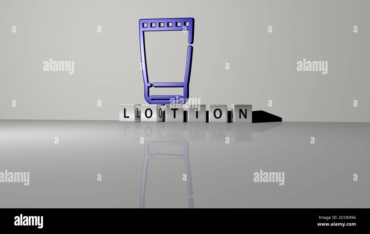 lotion text of cubic dice letters on the floor and 3D icon on the wall ...