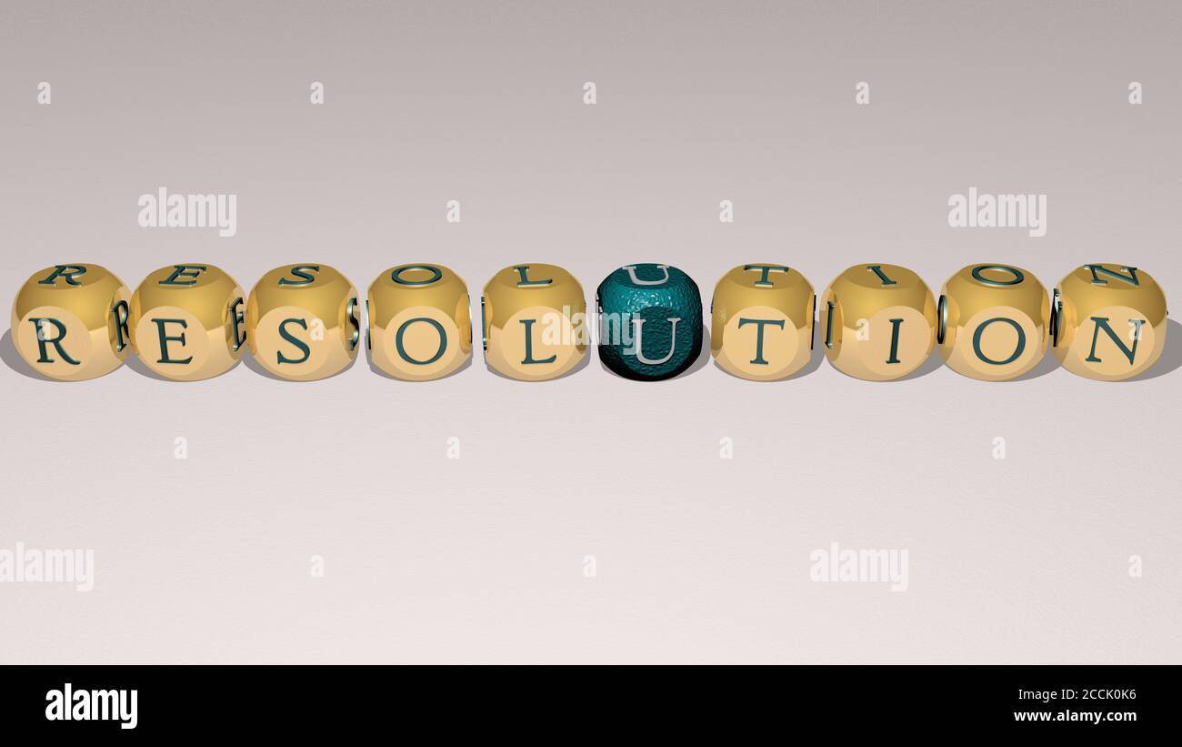 resolution text by cubic dice letters, 3D illustration Stock Photo - Alamy