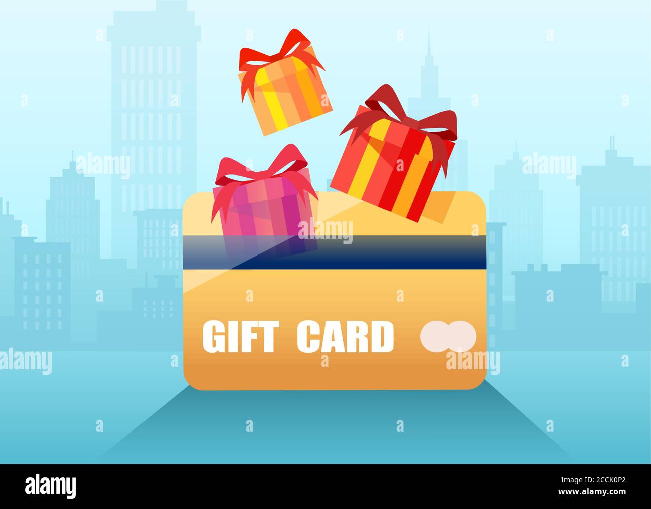 Vector of a gift loyalty reward program card on a cityscape background ...