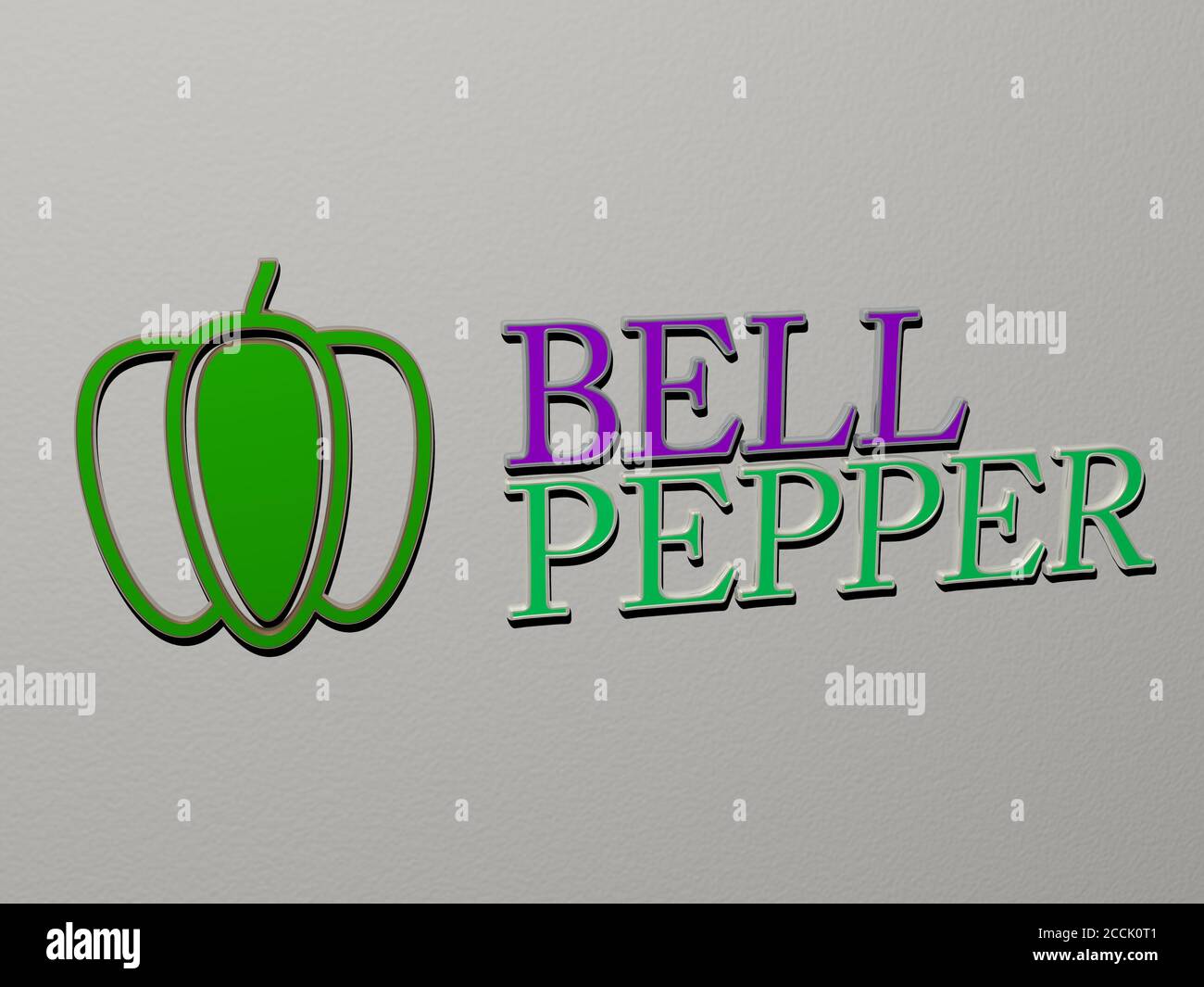 3D representation of bell pepper with icon on the wall and text ...