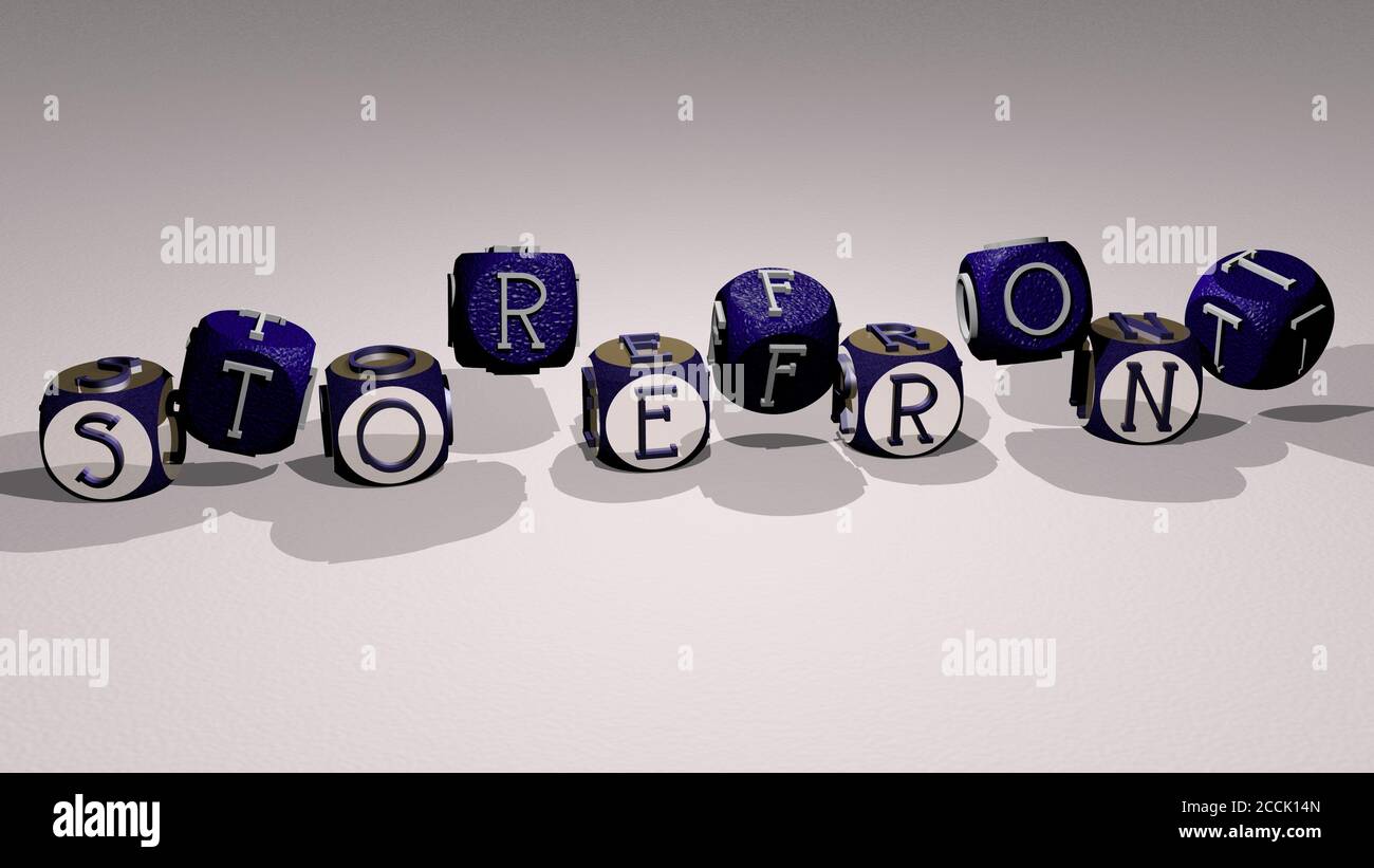 storefront text by dancing dice letters, 3D illustration Stock Photo ...