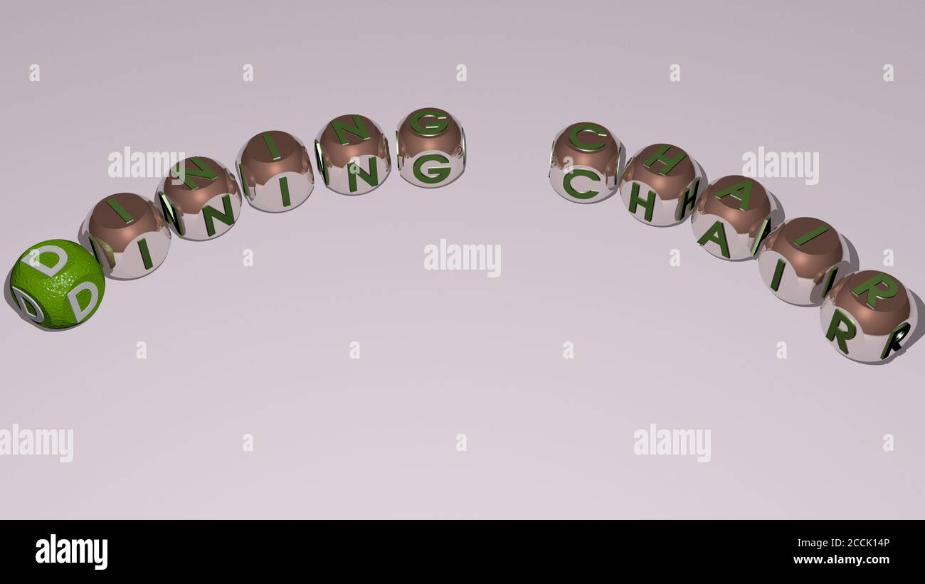 dining chair text of dice letters with curvature, 3D illustration Stock ...
