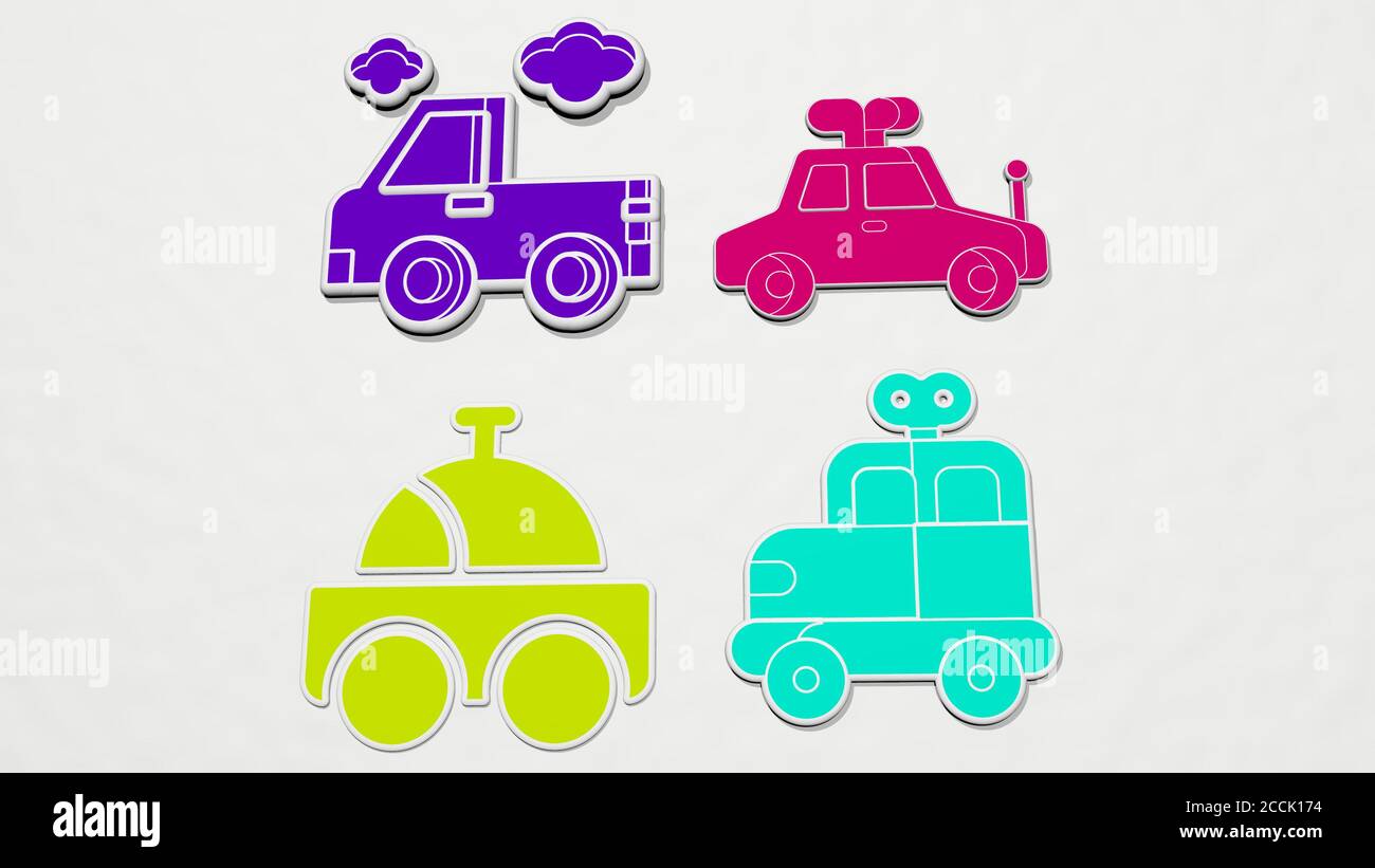 TOY CAR colorful set of icons, 3D illustration Stock Photo - Alamy