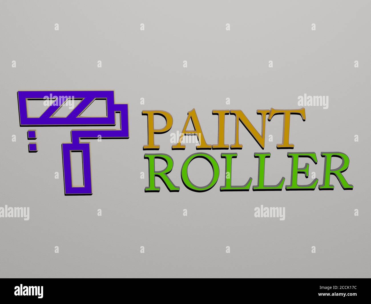 3D illustration of paint roller graphics and text made by metallic dice ...
