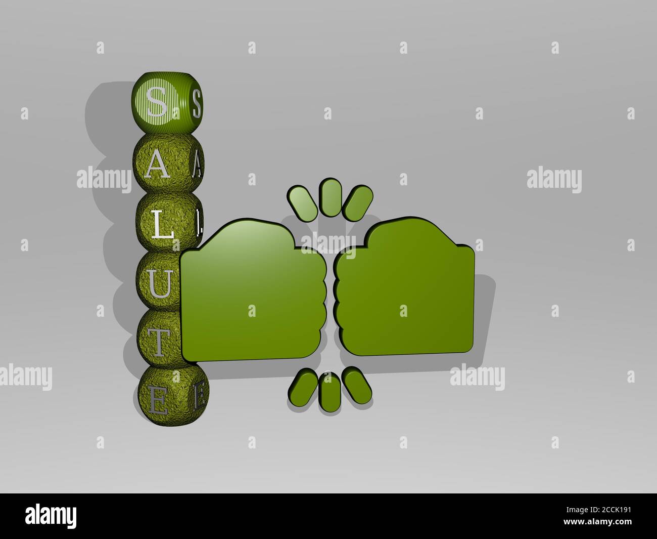 salute 3D icon and dice letter text, 3D illustration Stock Photo - Alamy