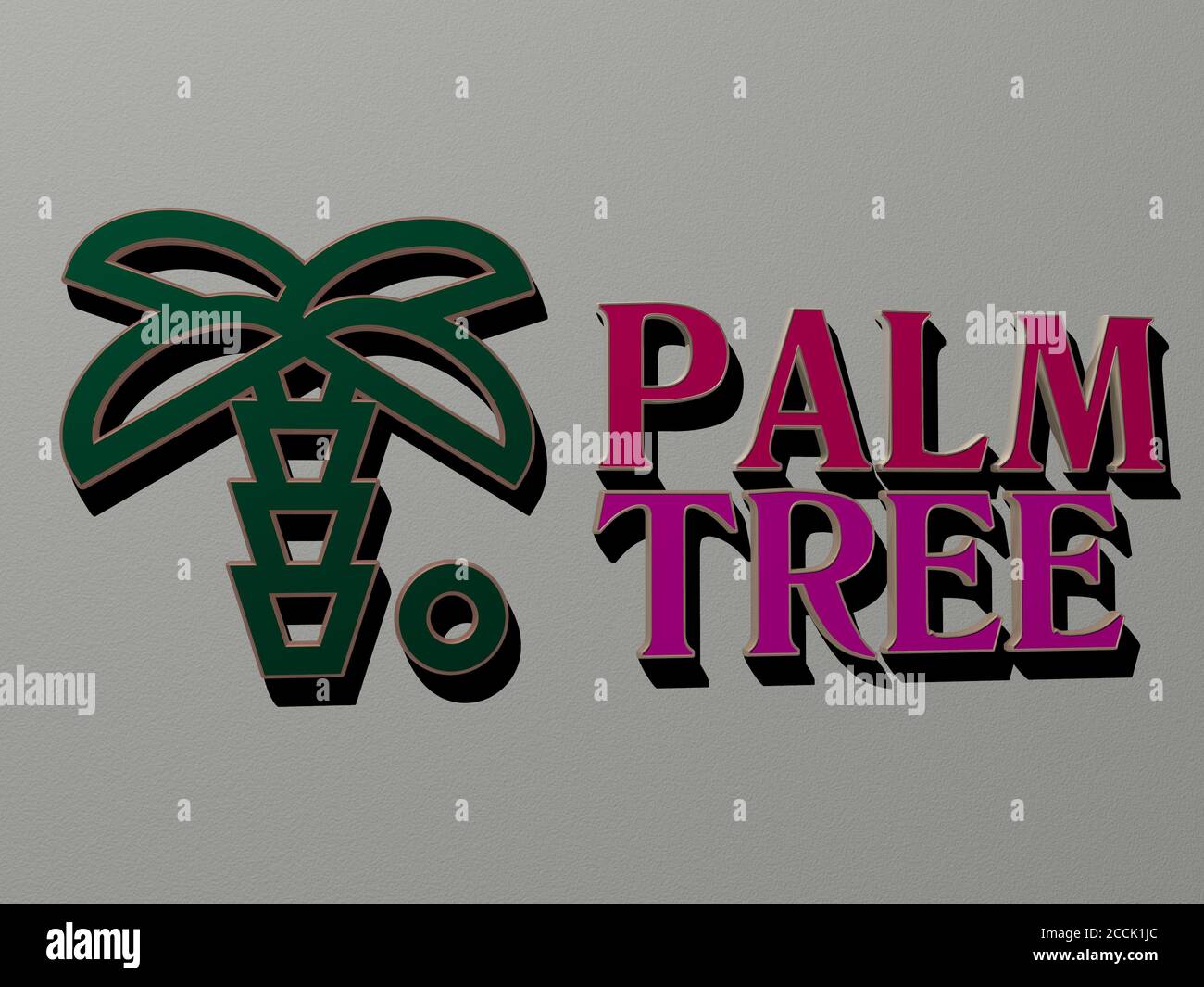 3D illustration of PALM TREE graphics and text made by metallic dice ...