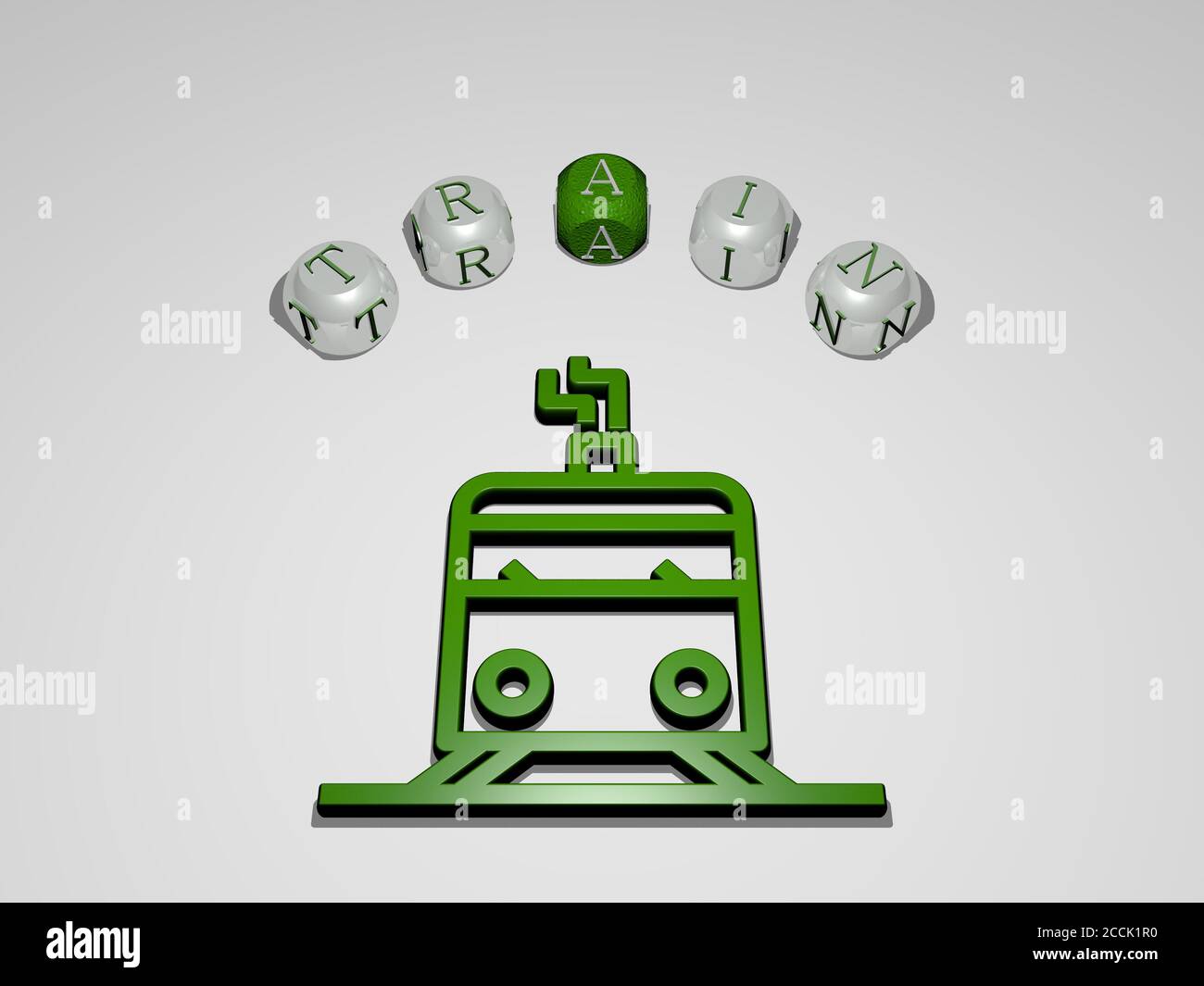 TRAIN circular text of separate letters around the 3D icon, 3D ...