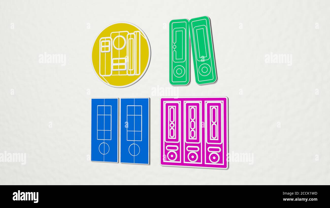 BINDERS colorful set of icons, 3D illustration Stock Photo - Alamy