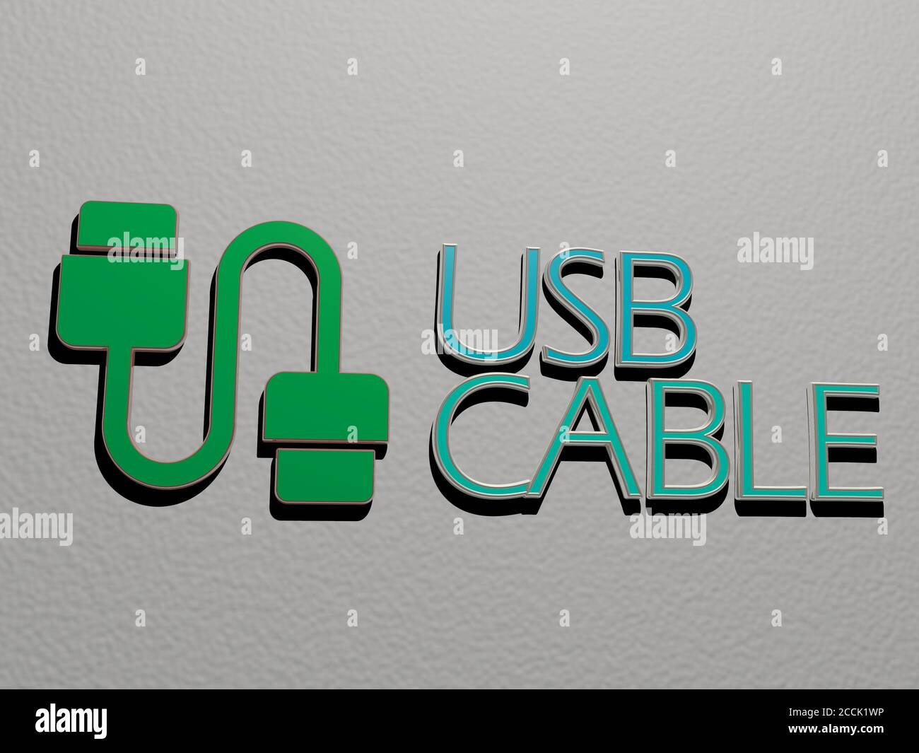 3D illustration of usb cable graphics and text made by metallic dice ...